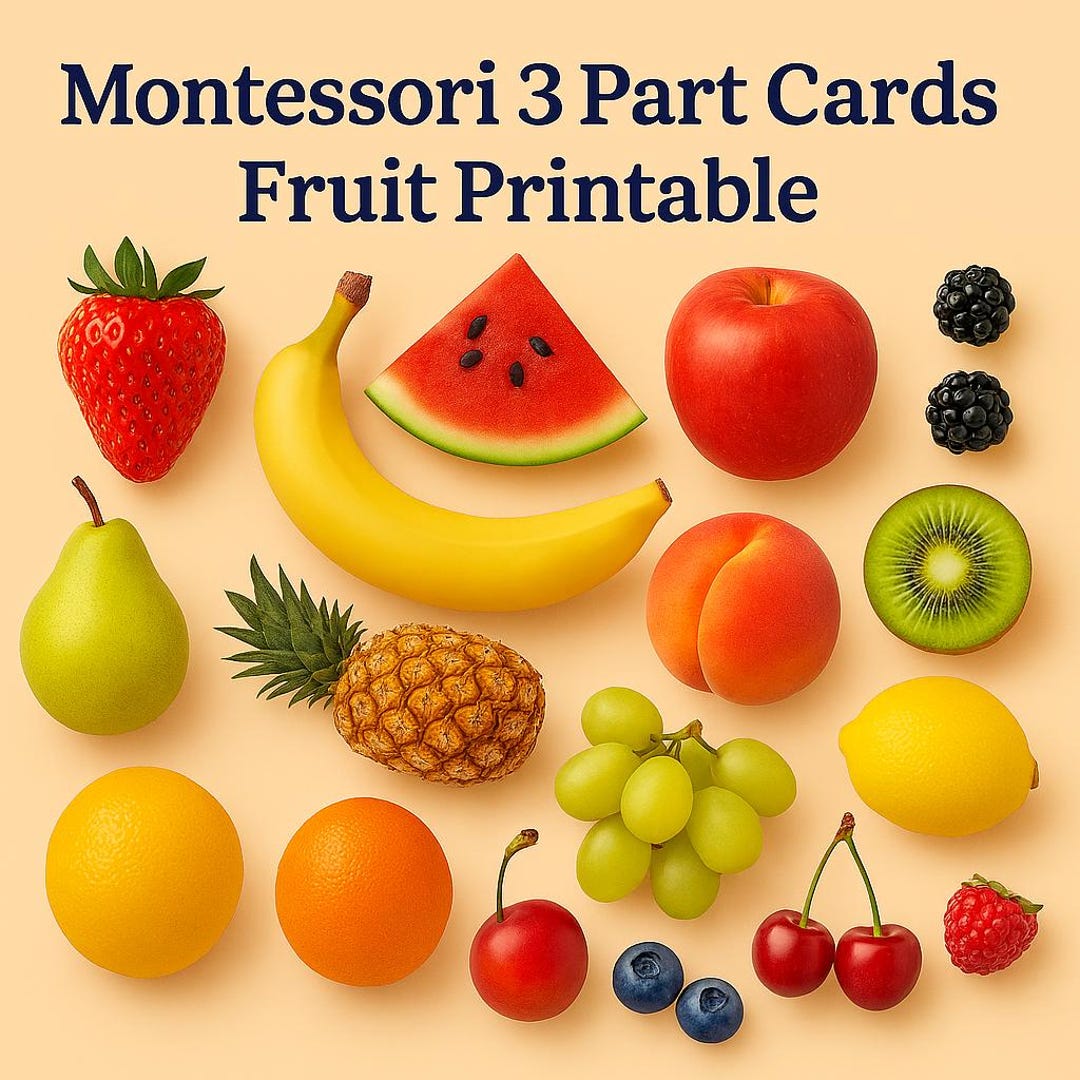 Montessori 3 Part Cards Fruit Printable | Toddler Learning Flashcards ...