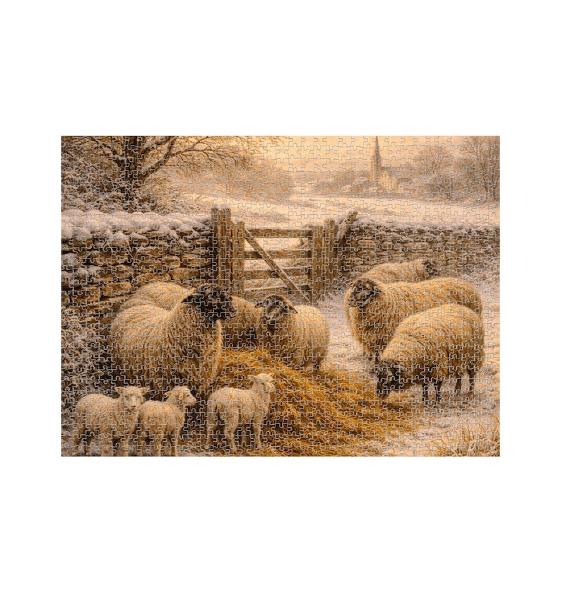 Winter Sheep Stone Wall 1000-piece Jigsaw Puzzle – Vintage British Farm ...