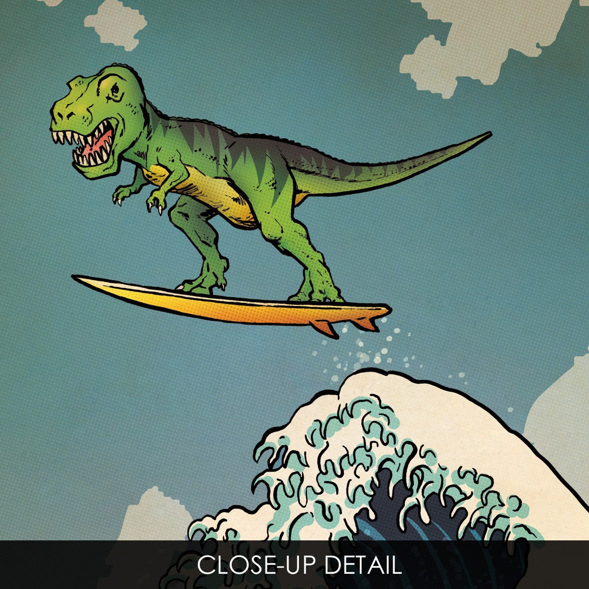 SURFS UP T-REX - Great Wave Big Surf Dinosaur Tyrannosaurus Rex Art ...
