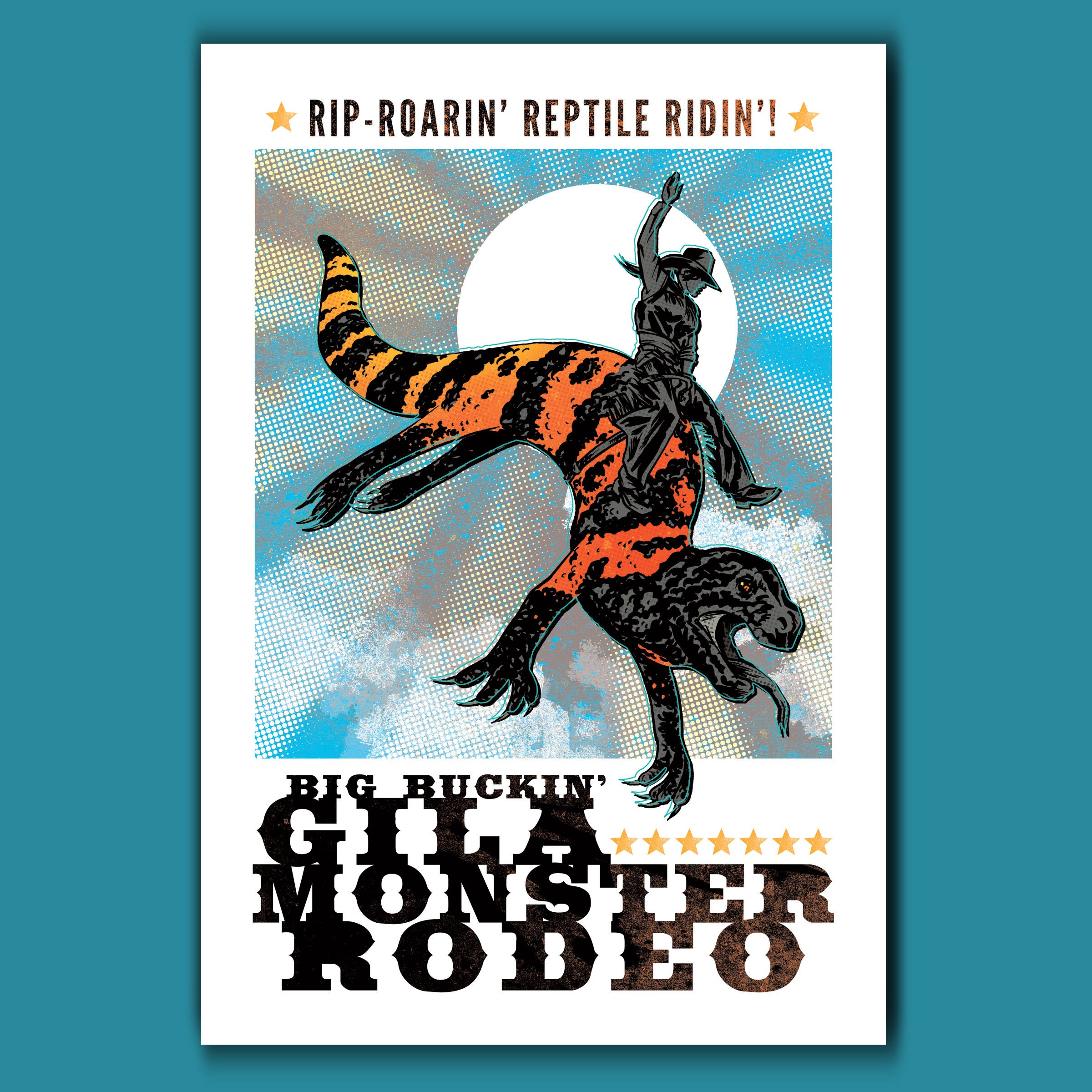 GILA MONSTER RODEO - Kaiju Monster Atomic West - 13x19 Art Print by Rob ...