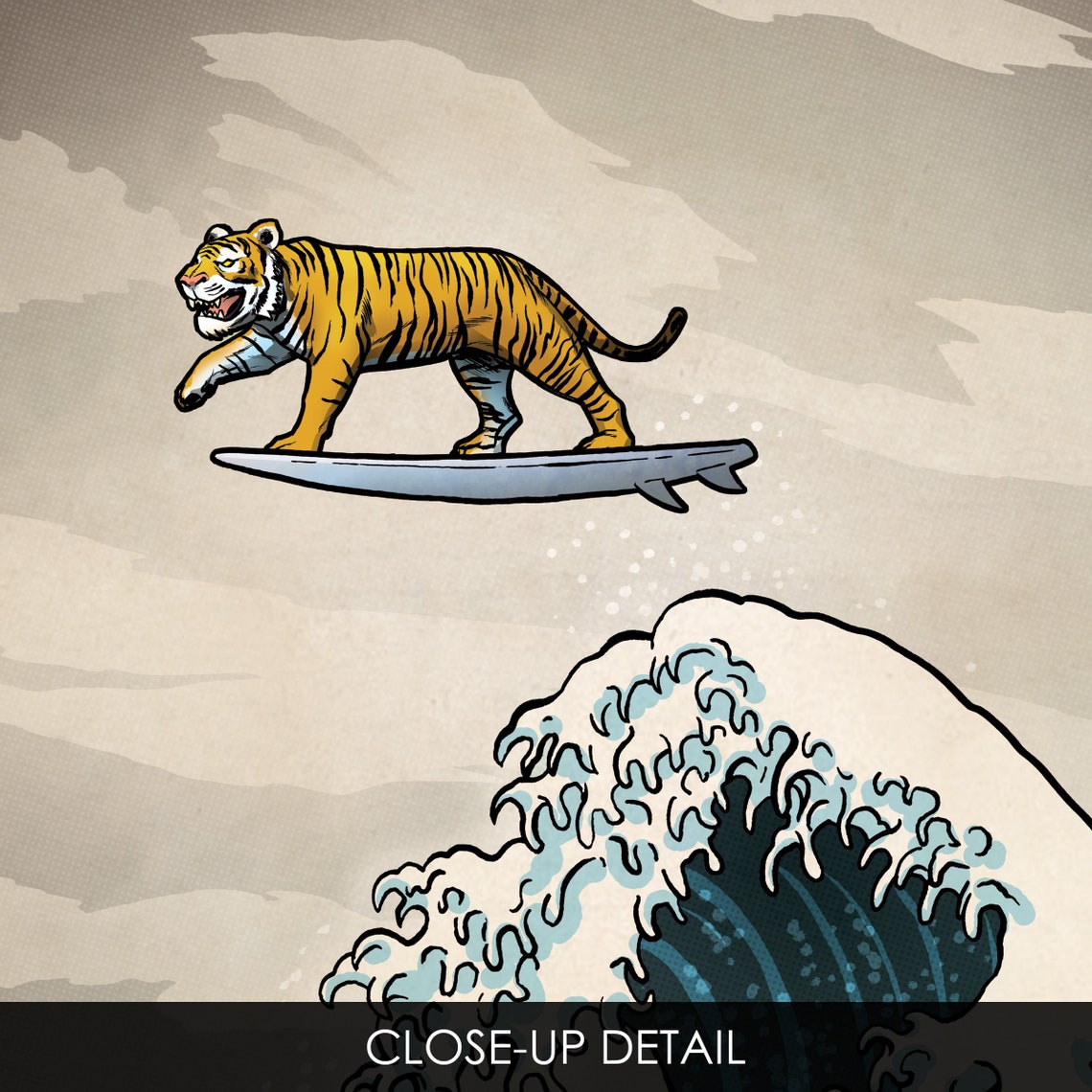 SURFS UP TIGER Great Wave Big Surf Art Print 11x17 by Rob | Etsy UK