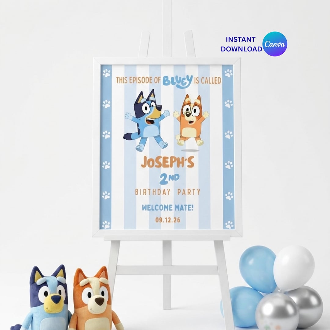 Bluey Geburtstag Welcome Board bearbeitbare Vorlage - Etsy.de