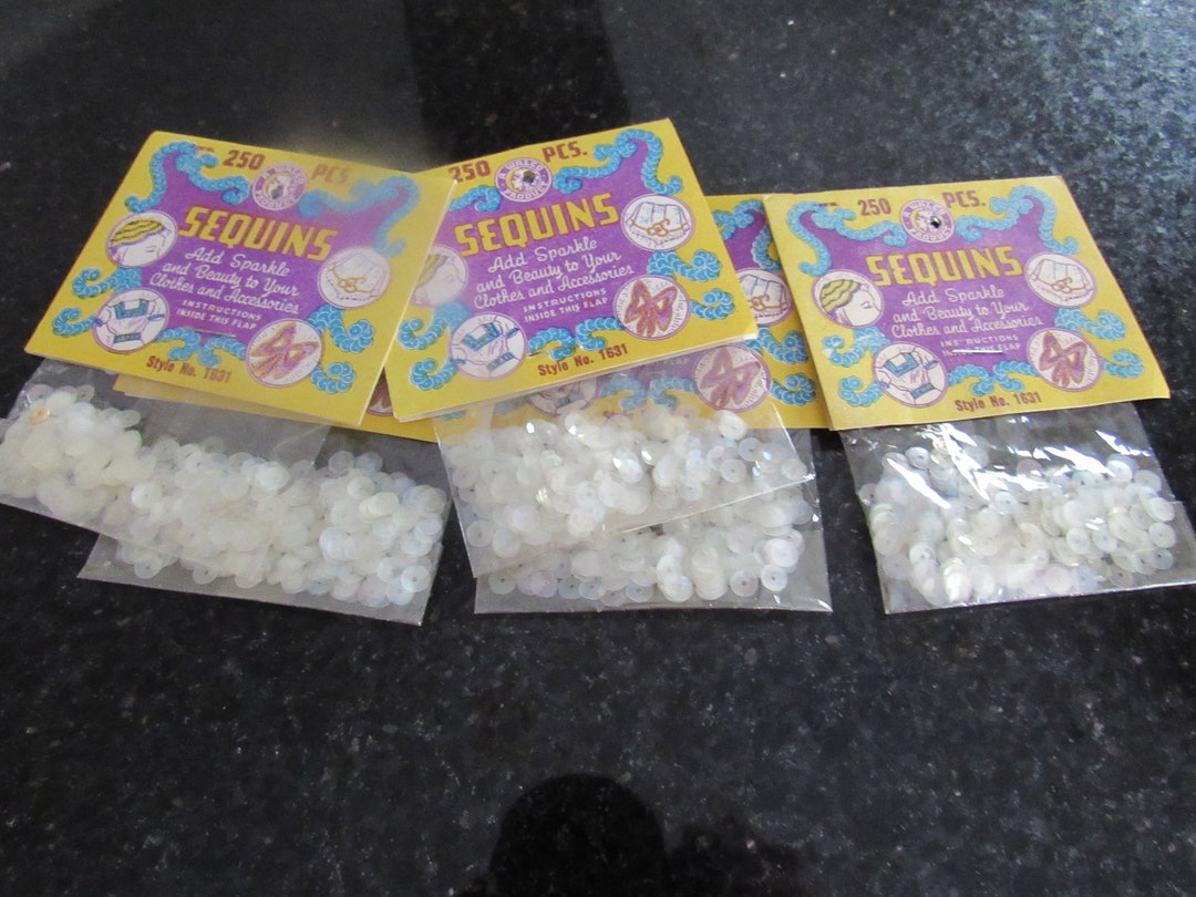 5 Vintage Sequins Packets R Walco Prod Iridescent Clear White - Etsy