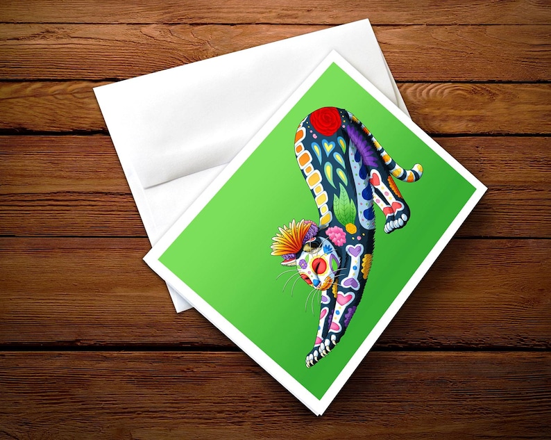 5 X 7" Day of the Dead Stretchy Cat Greeting Card - "sueño" - Etsy