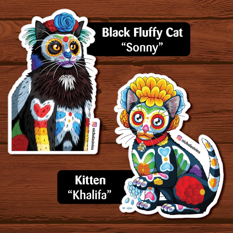 Day of the Dead Cat Sticker Pack - Etsy