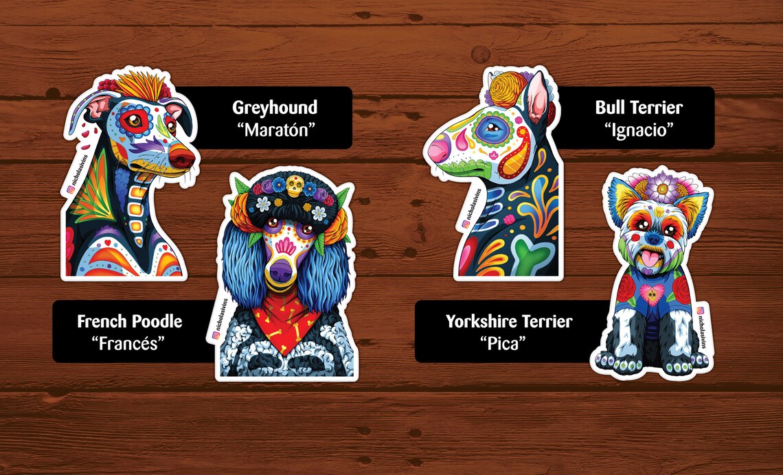 Day of the Dead Dog Sticker Pack - Etsy
