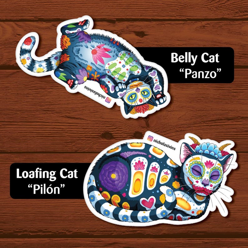 Day of the Dead Cat Sticker Pack - Etsy