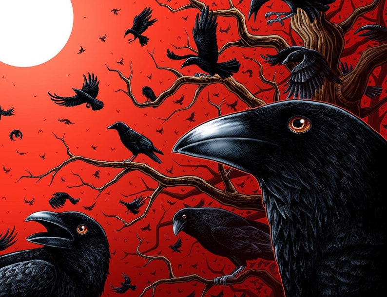 Spooky Crows Art Print murder - Etsy