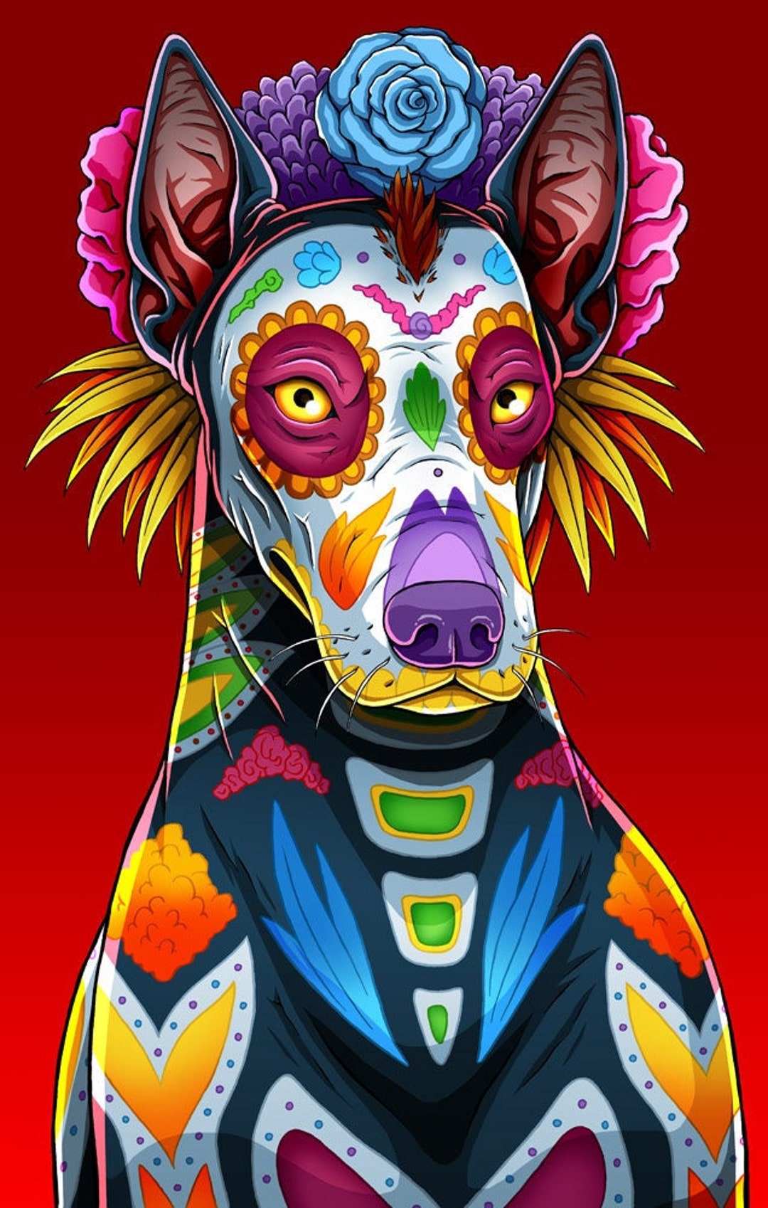 Day of the Dead Dog Xoloitzcuintle Art Print - "xochitl" - Etsy