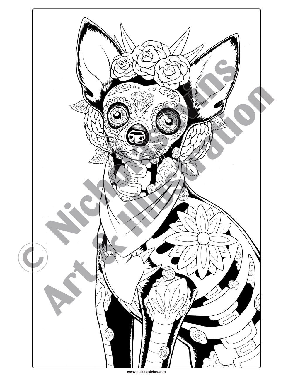 Digital Printable Day of the Dead Dogs and Cats Coloring Book | Etsy