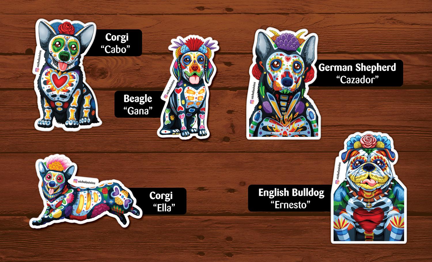 Day of the Dead Dog Sticker Pack - Etsy