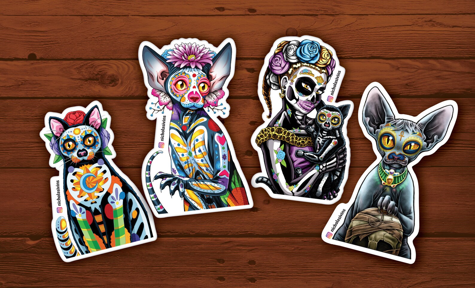 Day of the Dead Cat Sticker Pack | Etsy