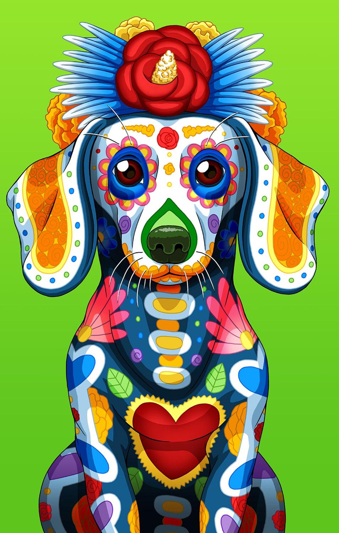 Day of the Dead Dog Dachshund Art Print - "diego" - Etsy