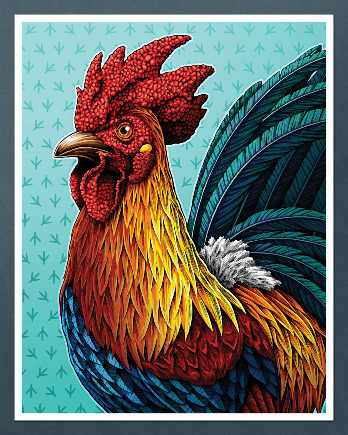 Funky Chicken Art Print rooster - Etsy