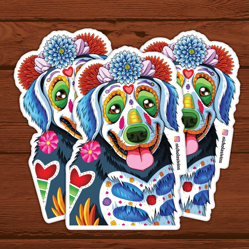 Day of the Dead Dog Golden Retriever Sticker - "dorada" - Etsy