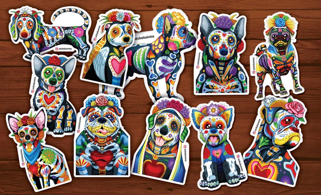 Day of the Dead Dog Sticker Pack - Etsy