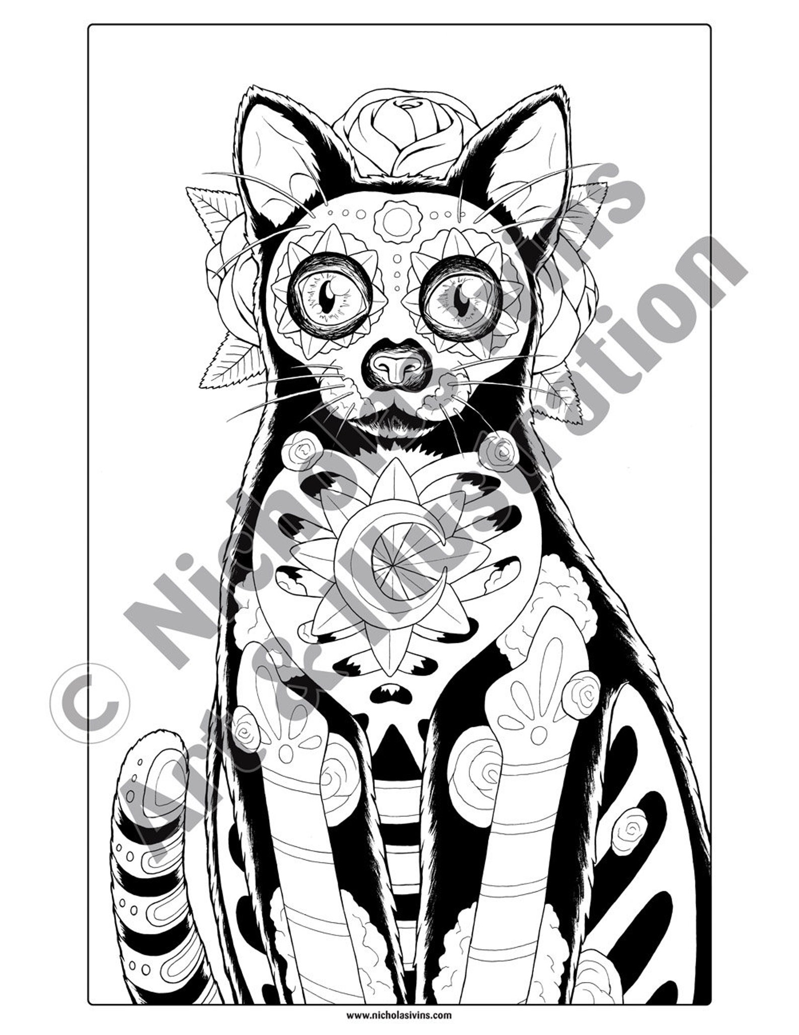 Digital Printable Day of the Dead Dogs and Cats Coloring Book - Etsy