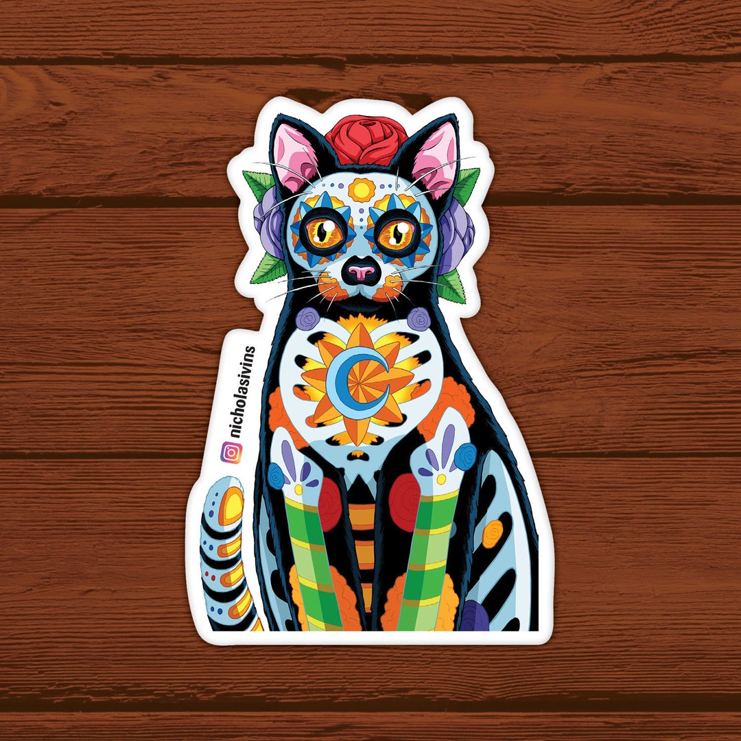 Day of the Dead Cat Astrology Sticker - "azul" - Etsy