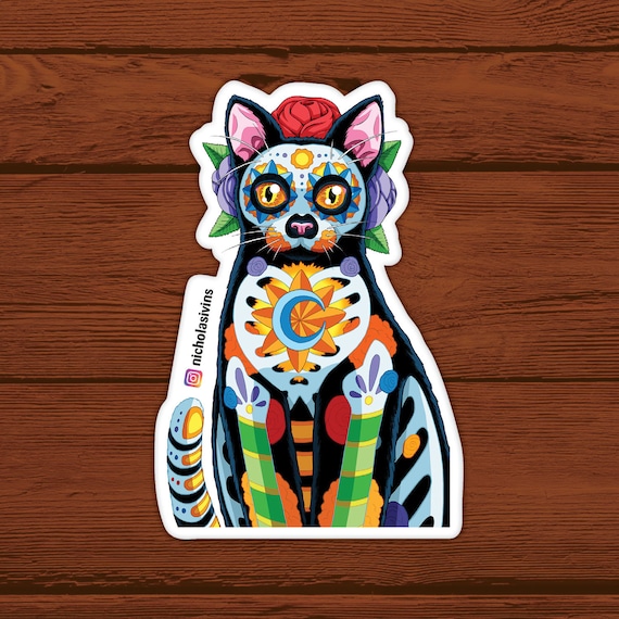Day of the Dead Cat Astrology Sticker azul - Etsy