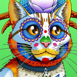 Day of the Dead Orange Cat Art Print calvin - Etsy