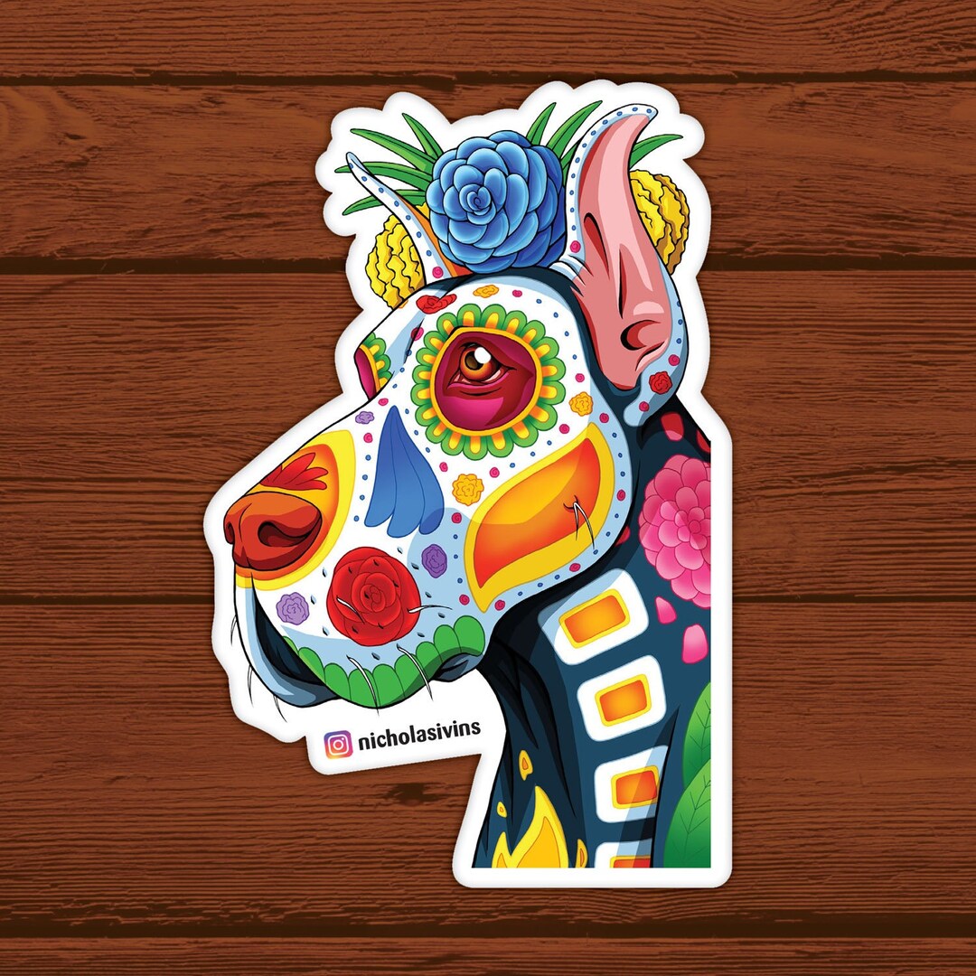 Day of the Dead Great Dane Sticker - Calavera Dog Art - Etsy
