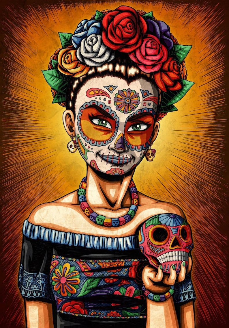 Day of the Dead Frida Kahlo Tribute Art Print - Etsy