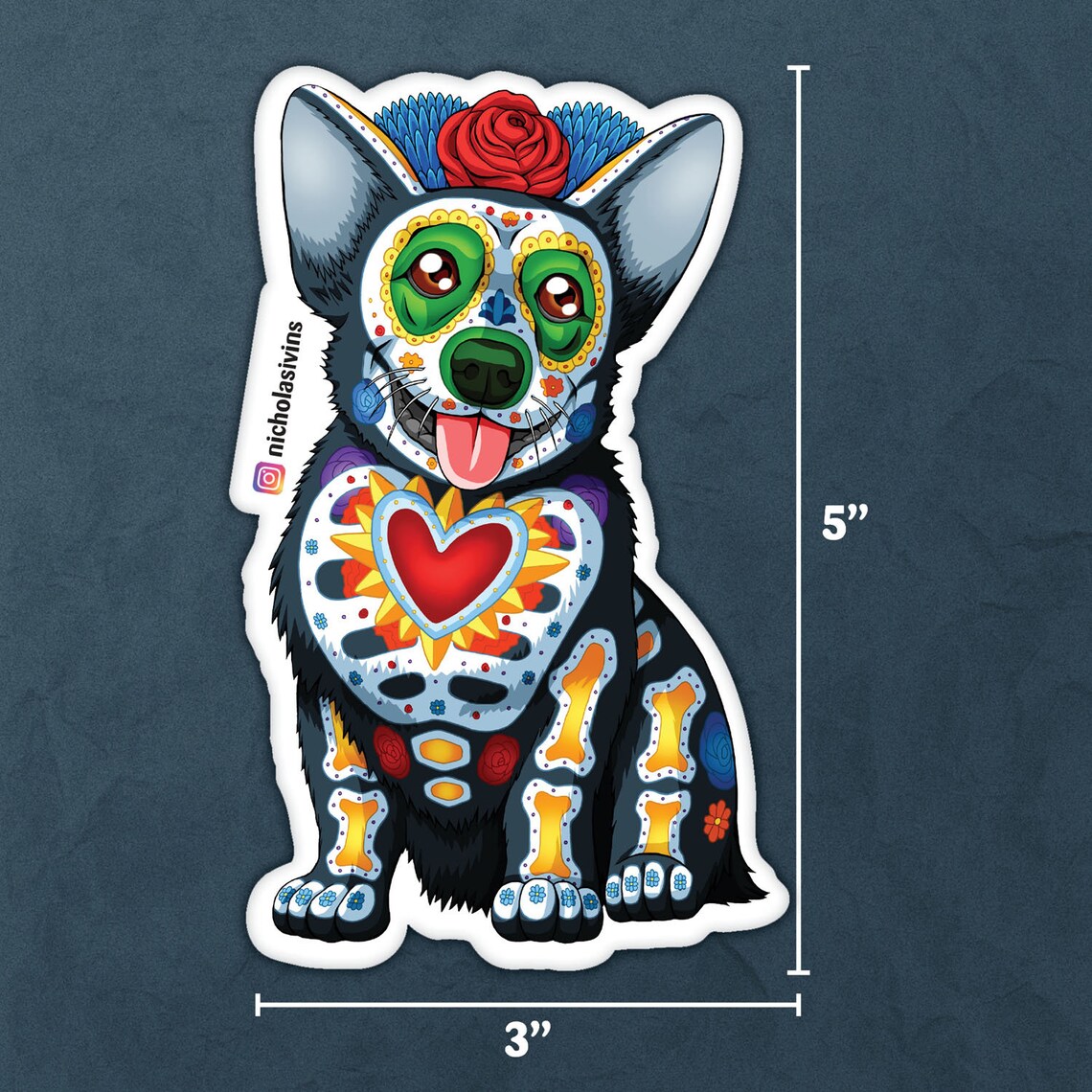 Day of the Dead Dog Corgi Sticker - "cabo" - Etsy