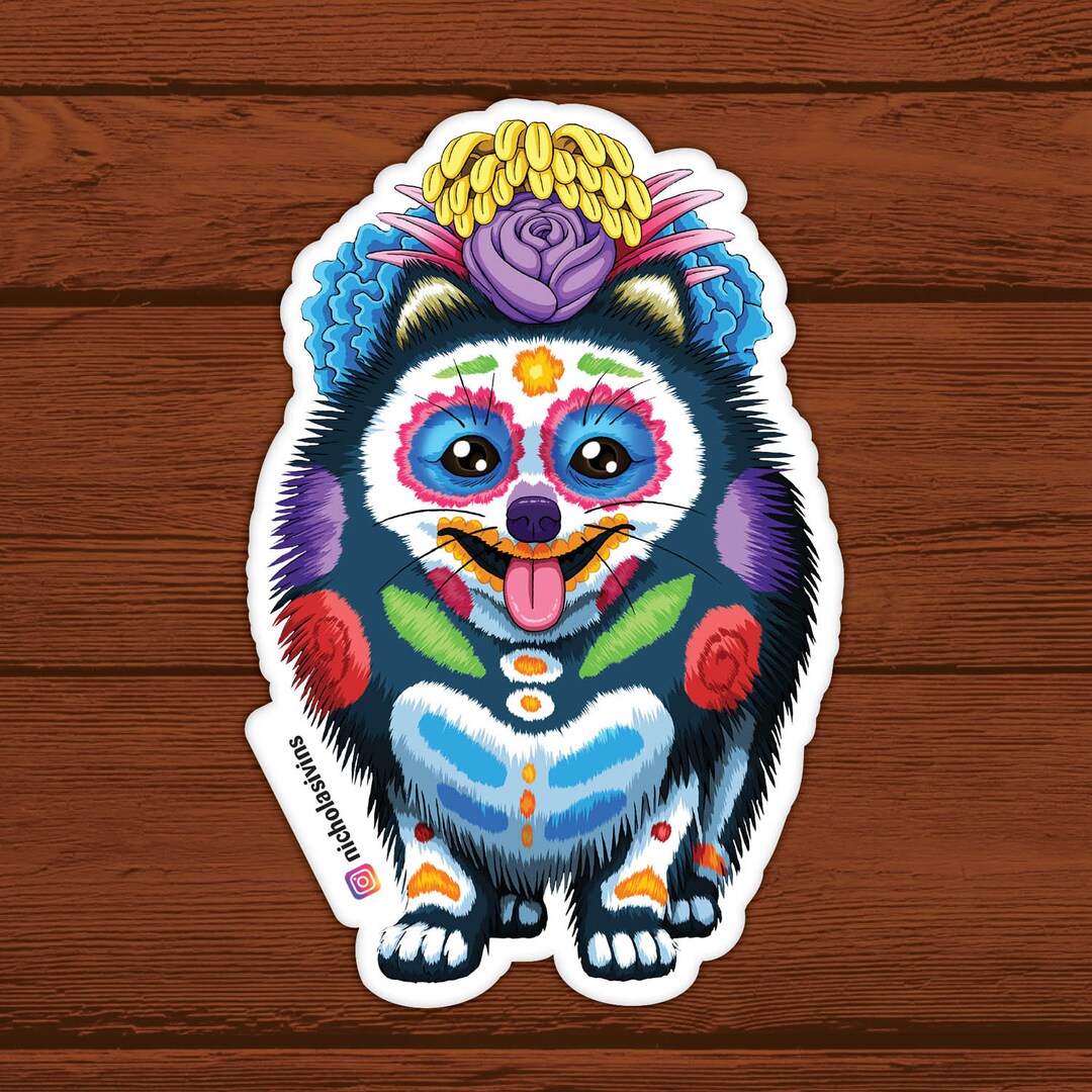 Day of the Dead Dog Pomeranian Sticker - “plumosa” - Etsy