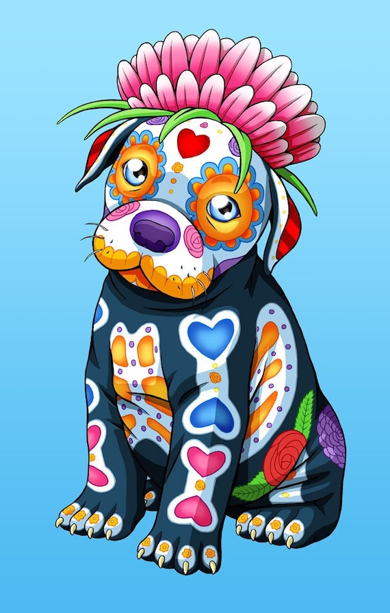 Day of the Dead Dog Pitbull Puppy Art Print tito - Etsy