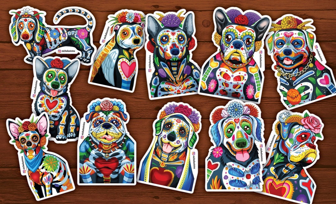 Day of the Dead Dog Sticker Pack - Etsy