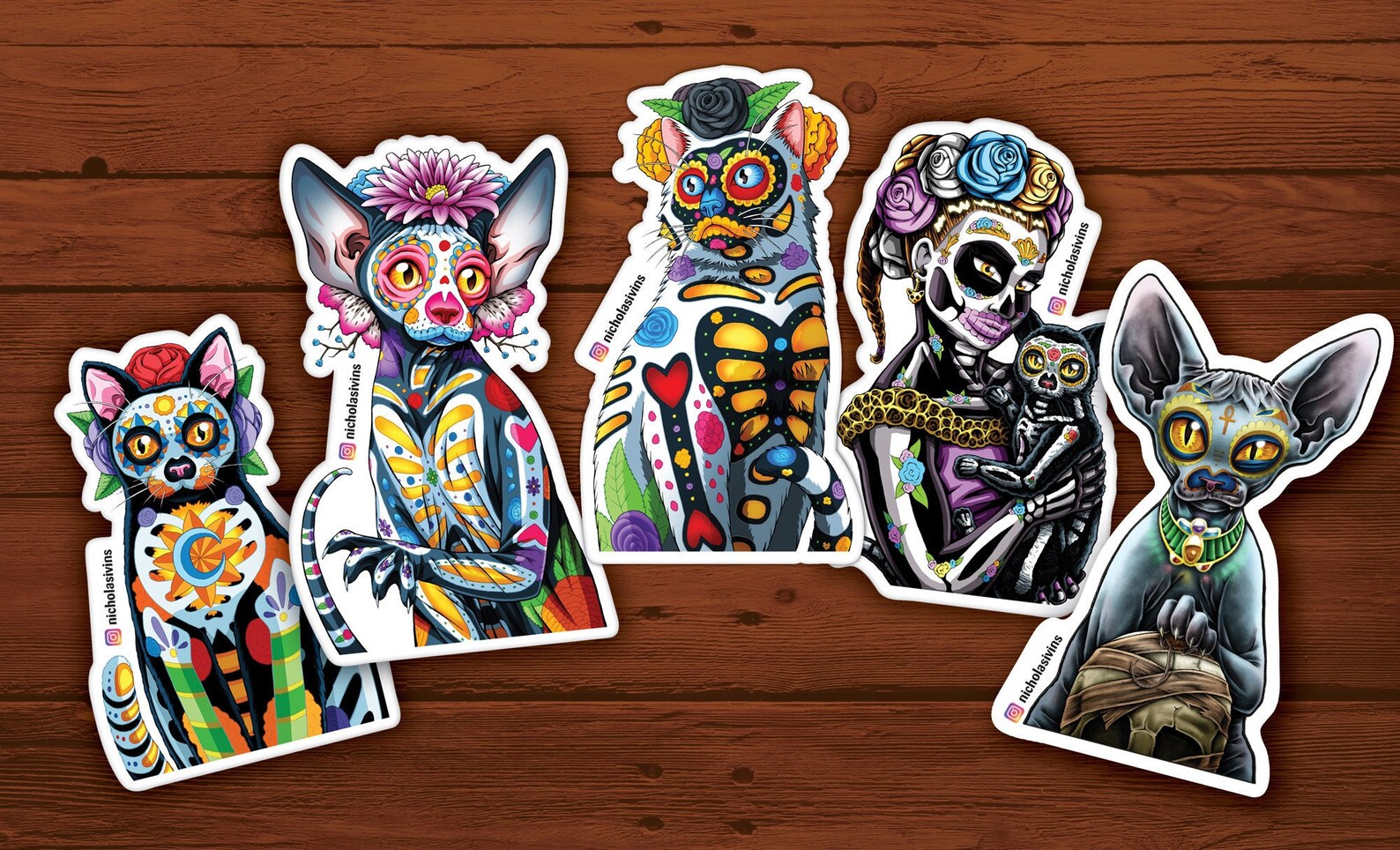 Day of the Dead Cat Sticker Pack | Etsy