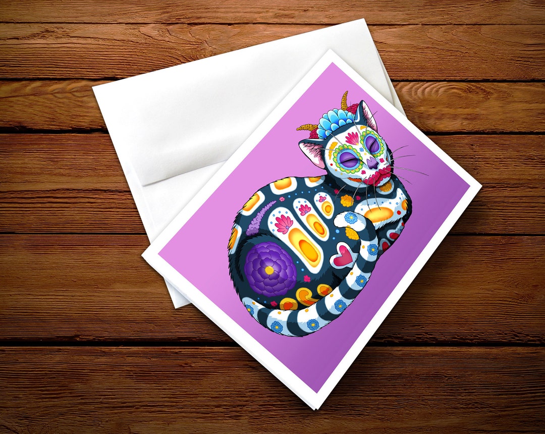 5 X 7" Day of the Dead Sleepy Loafing Cat Greeting Card - "pilón" - Etsy