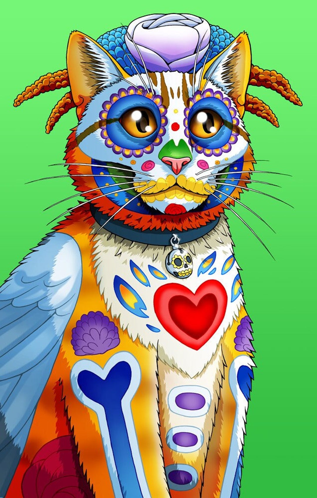 Day of the Dead Orange Cat Art Print calvin - Etsy