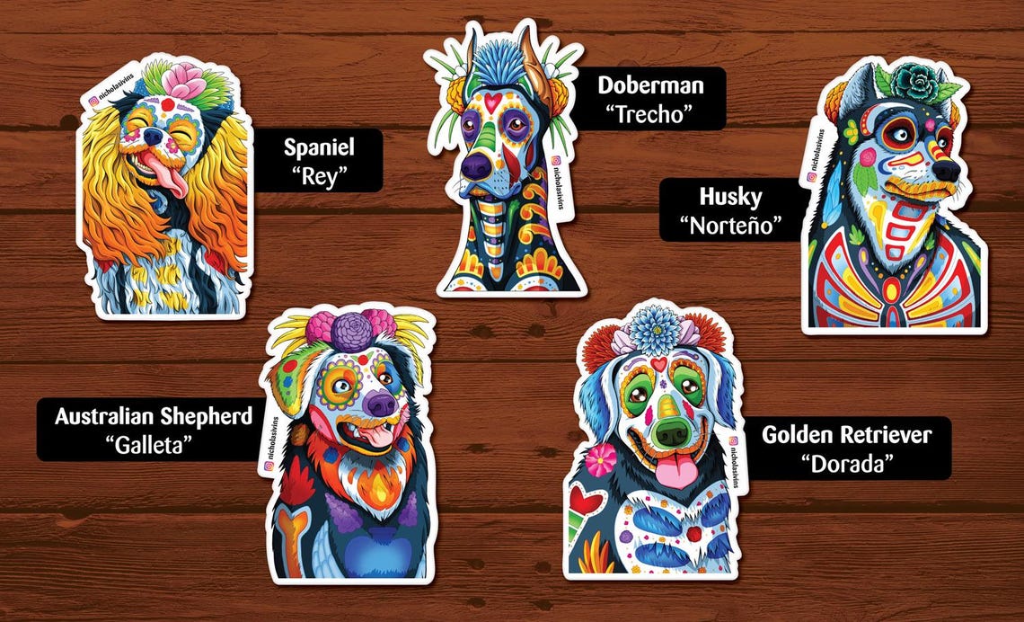 Day of the Dead Dog Sticker Pack - Etsy