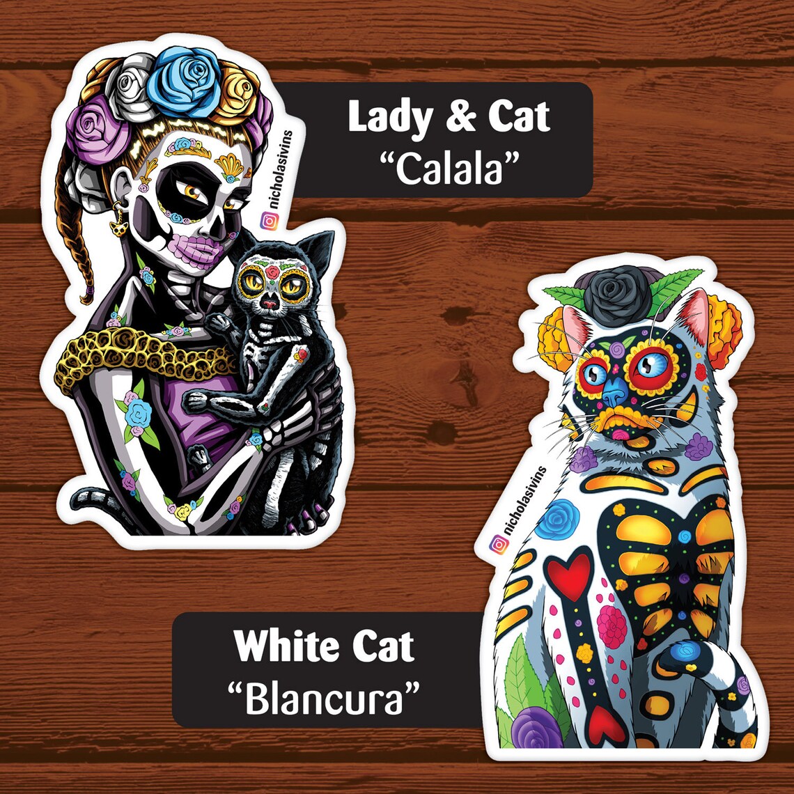 Day of the Dead Cat Sticker Pack | Etsy