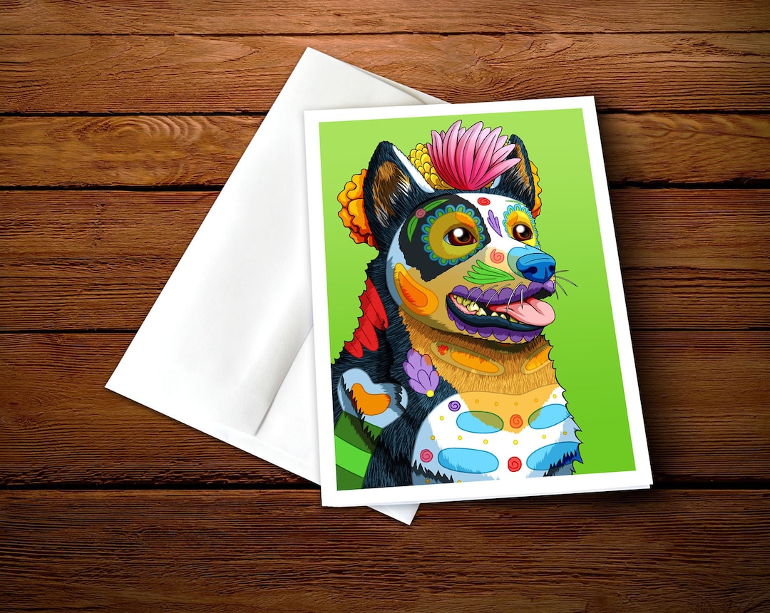 5 X 7" Day of the Dead Dog Blue Heeler Greeting Card - "tacona" - Etsy