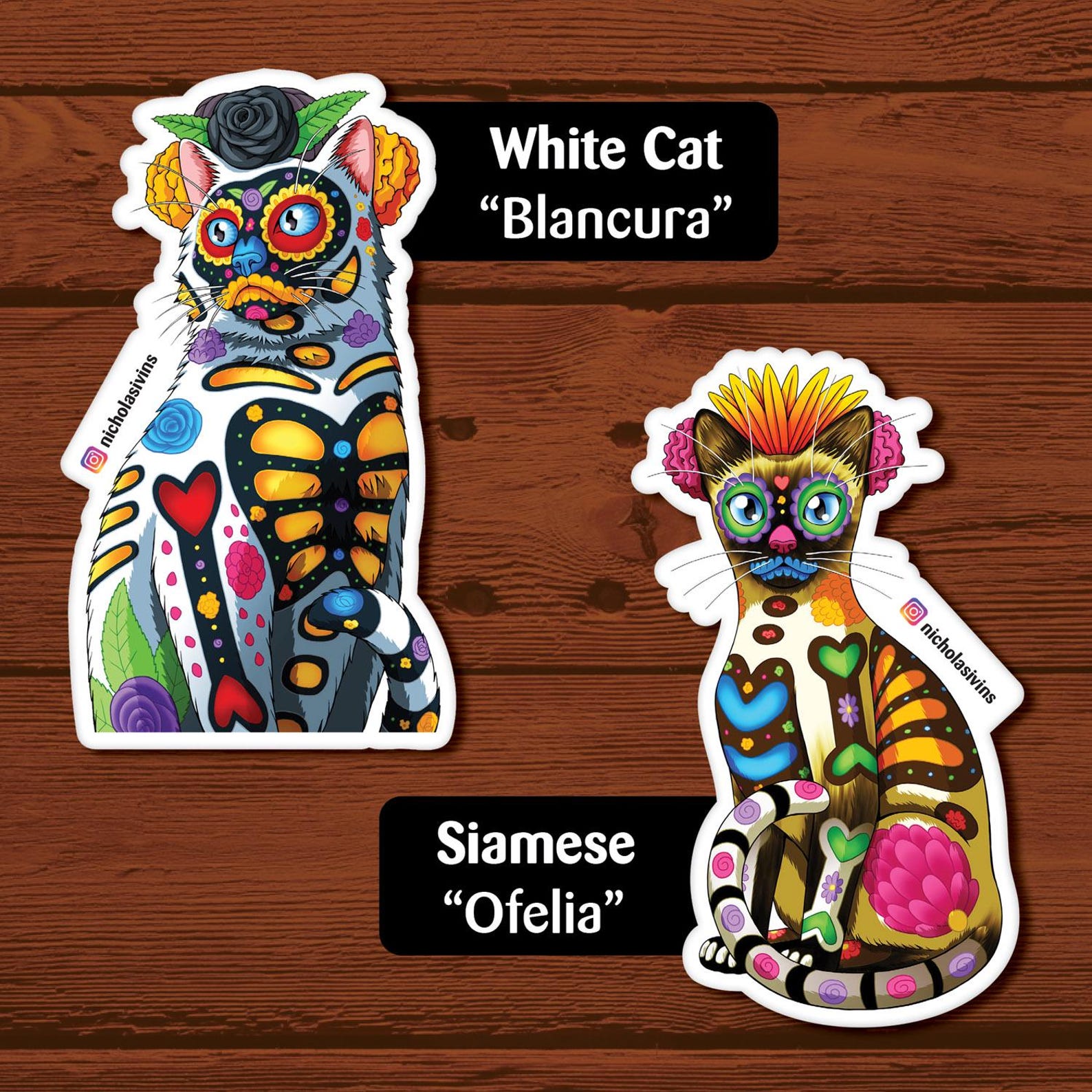 Day of the Dead Cat Sticker Pack - Etsy