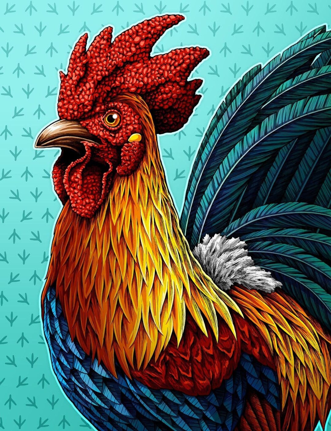 Funky Chicken Art Print rooster - Etsy