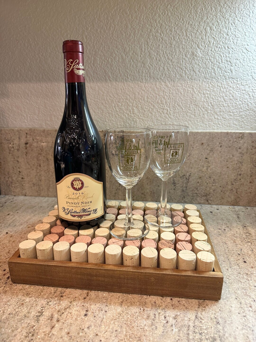 Wine Cork Tray,wine Cork Table Display W/medium Rustic Wood Stain Tray ...