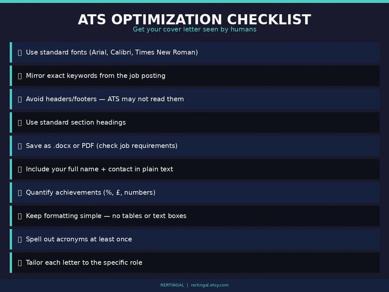 ATS Cover Letter Template | Job Application Bundle | Reference Sheet ...