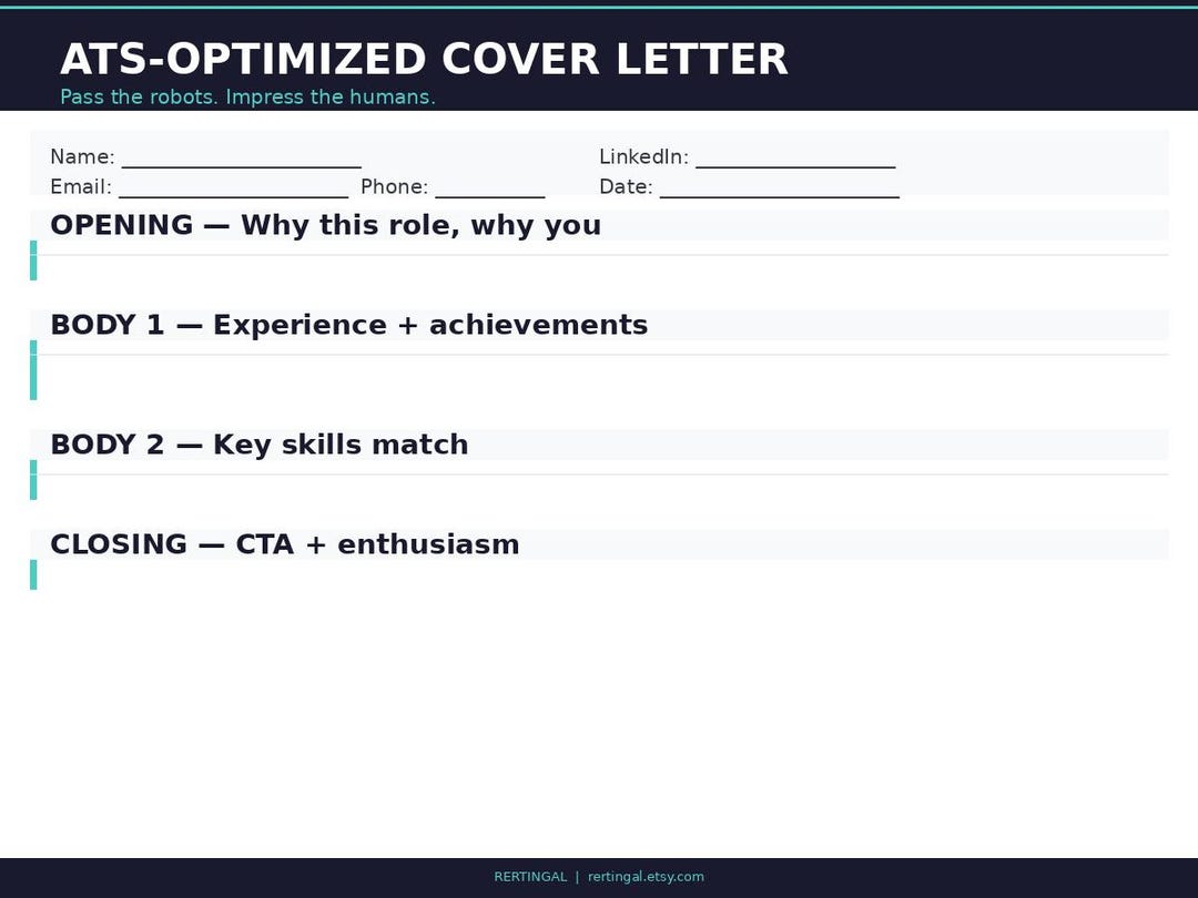 ATS Cover Letter Template | Job Application Bundle | Reference Sheet ...