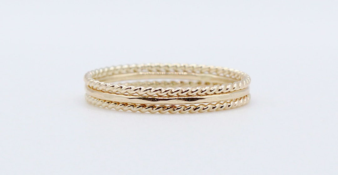 Set of 3 Ultra Thin 14k Gold Filled Stacking Rings Twisted 14k Gold ...