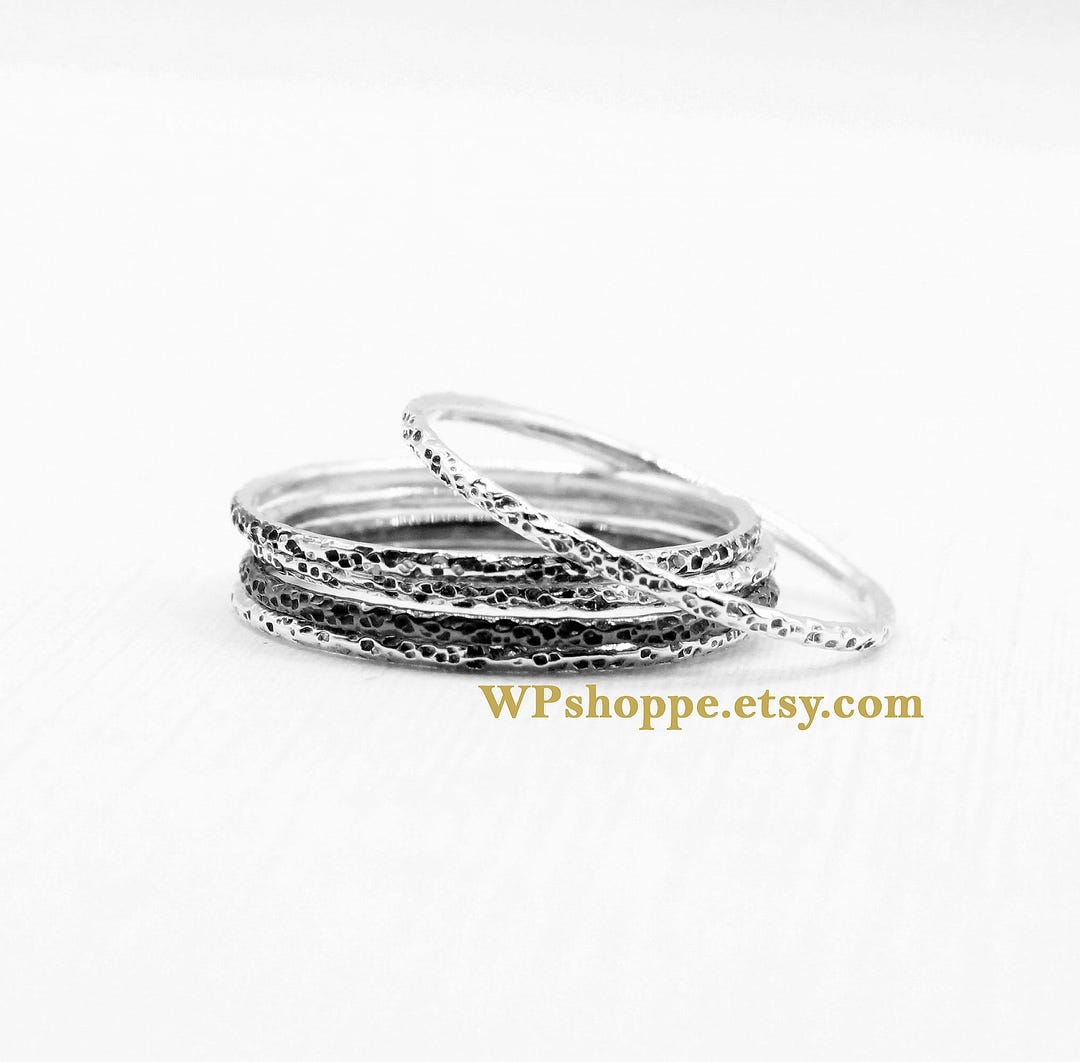 Hammered Sterling Silver Ring. Dainty Pitted Stackable Ring. Minimalist ...