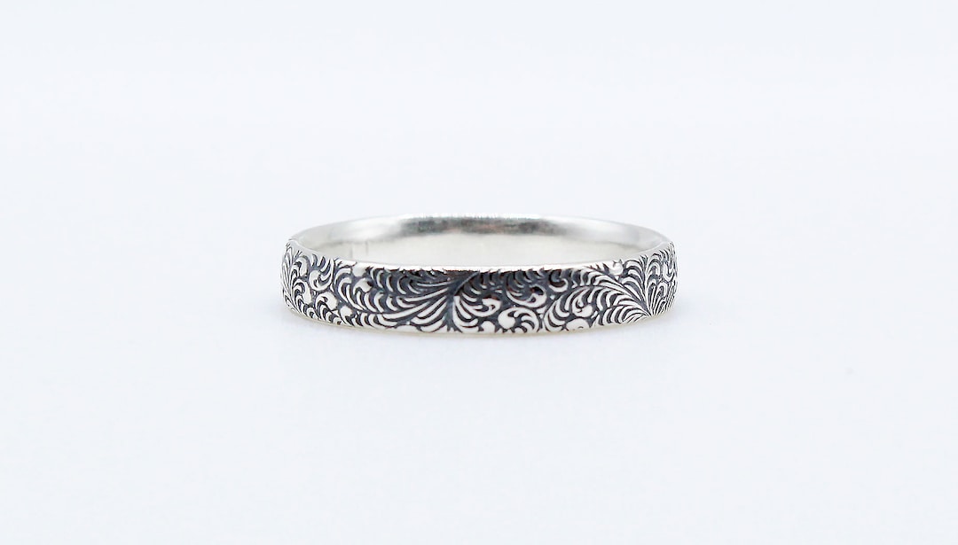 Silver Floral Stacking Ring. Whimsy Flowy Pattern Ring. Sterling Silver ...