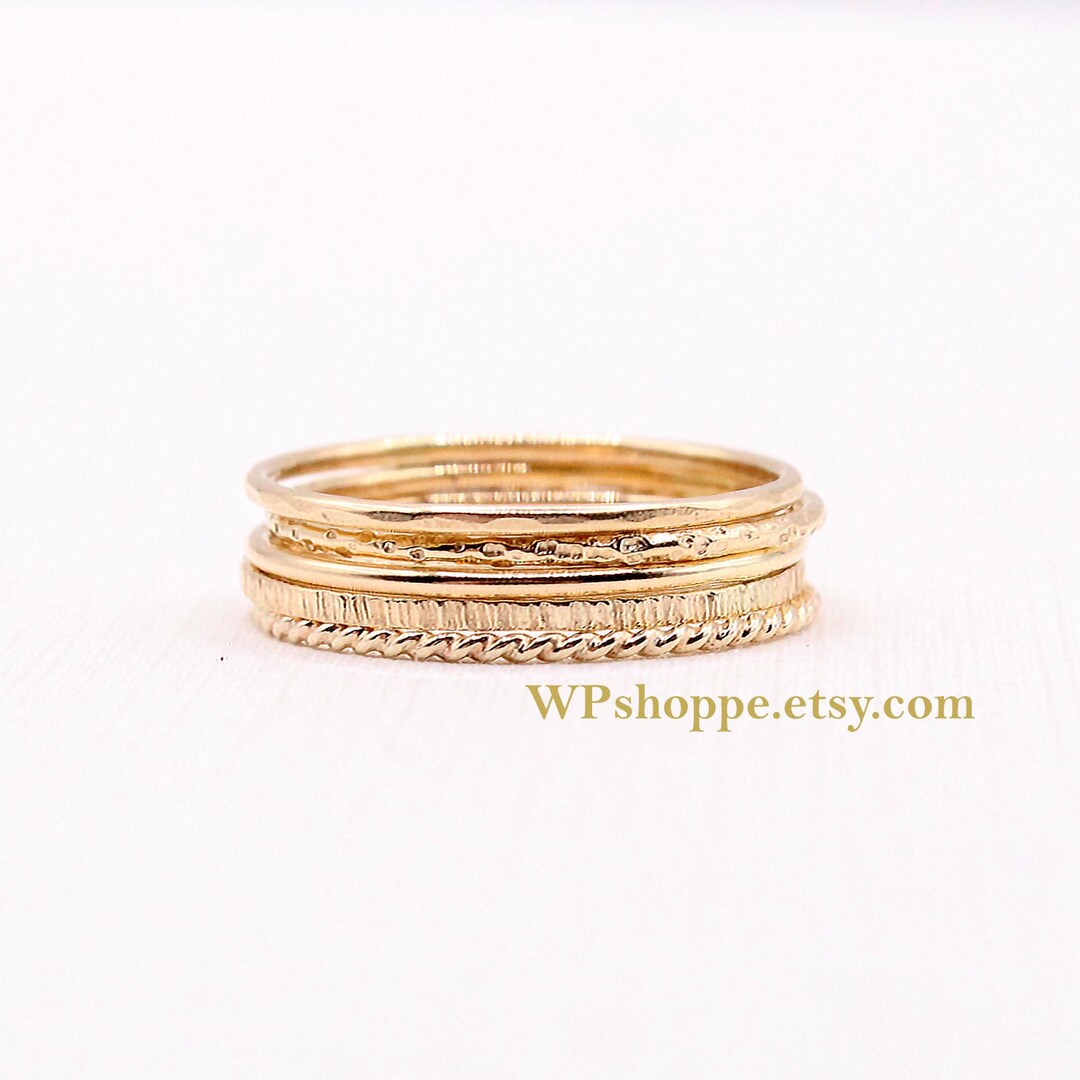Gold Stacker Rings. Set of 5 14k Gold Filled Stacking Bands to Spread ...