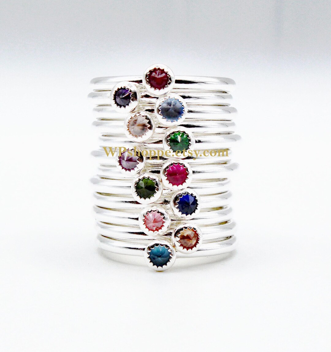 Birthstone Stacking Rings in Recycled Sterling Silver, Perfect Stacker ...