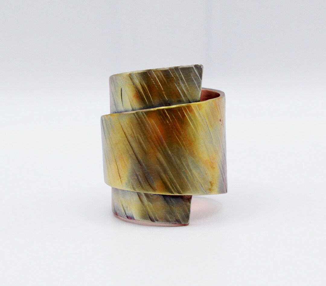 Flame Painted Copper Ring, Rainbow Patina Overlapping Ring, Modern ...