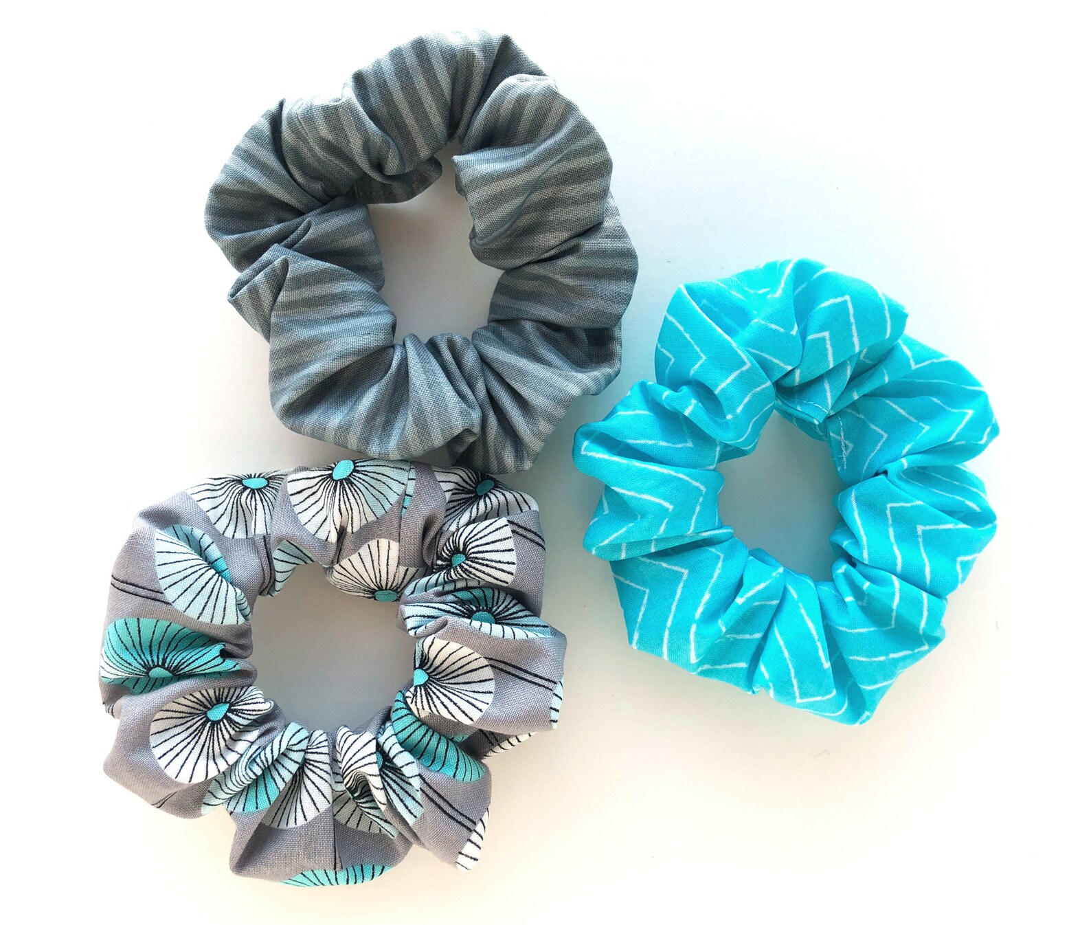 Organic Hair Scrunchies Set of 3 Gray Aqua Blue White | Etsy