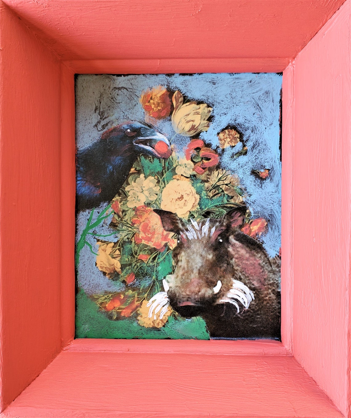 Raven Crow Wild Boar Acrylic Painting Vintage Piggy Back - Etsy