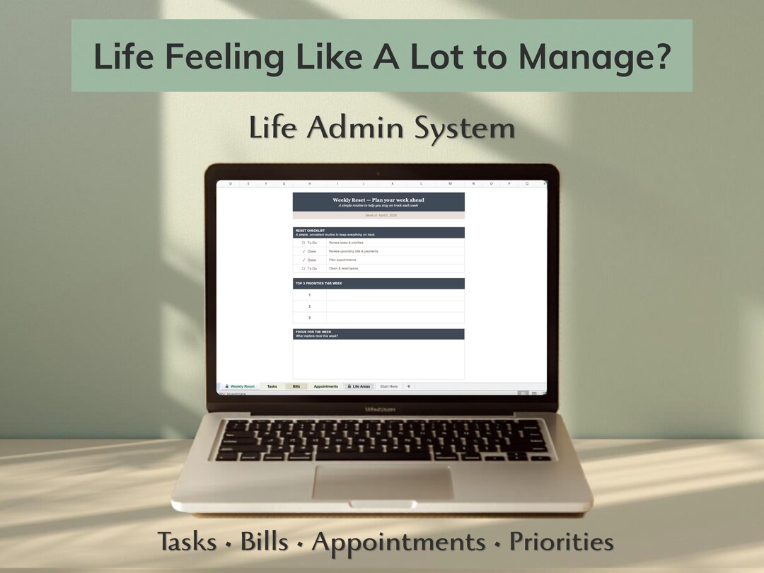 Life Admin System | Excel Digital Planner for Tasks, Bills ...